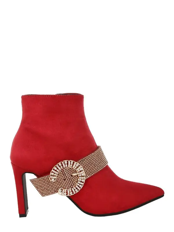 RAG & CO Asagao Diamante & Rhinestones Strap Boots In By - Red