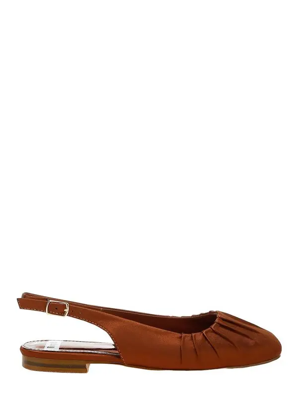RAG & CO Cheeni Satin Square Toe Flat Slingbacks - Brown