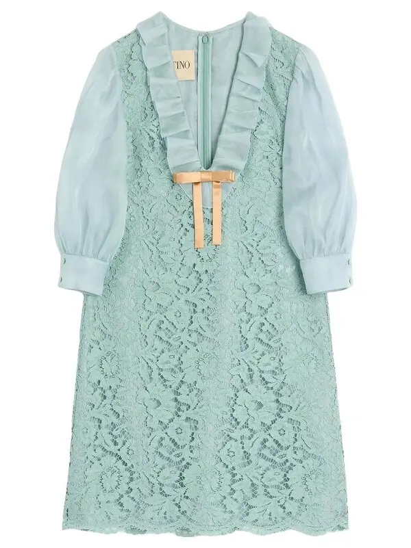 Valentino Garavani Short Dress In Heavy Lace - Azure