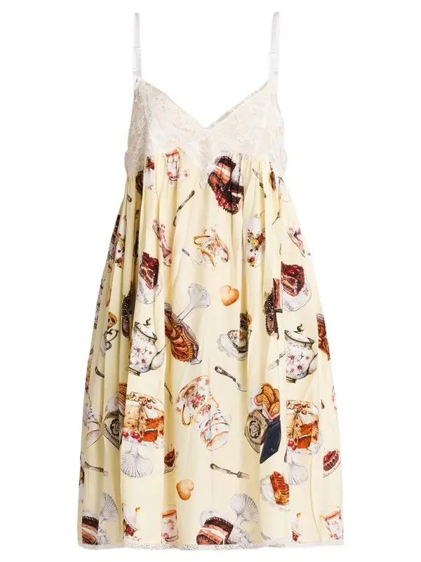 Moschino High Tea Print Lace Silk Minidress - Multi Ivory