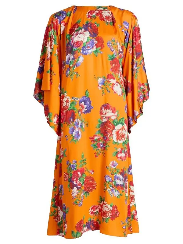 Moschino Floral Jersey Draped Midi-dress - Multi Orange