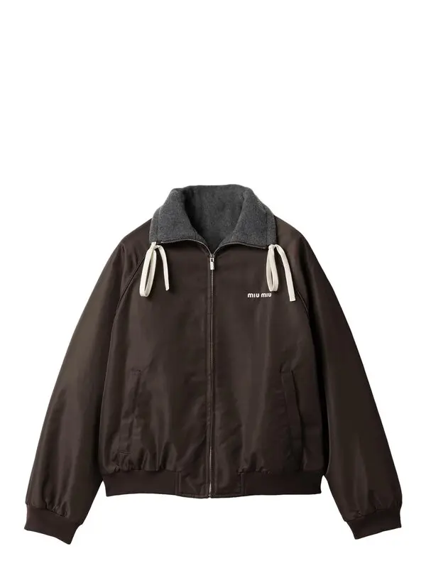 Miu Miu Technical Gazar And Fleece Reversible Bomber Jacket - Coffee