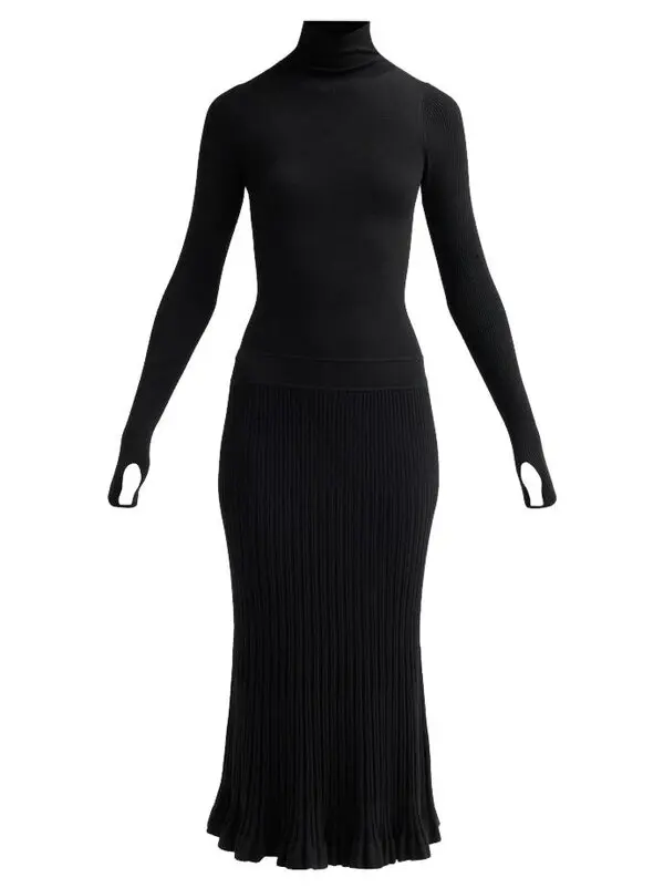 L'AGENCE Solaire Knit Funnel-neck Midi Dress - Black