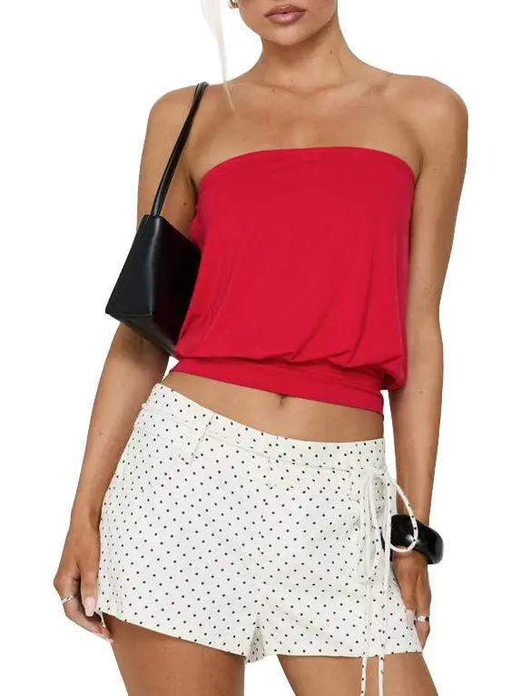 Princess Polly Strapless Blouson Crop Top - Red