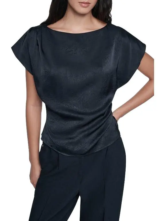 Dkny Flutter Sleeve Bateau Neck Top - Black