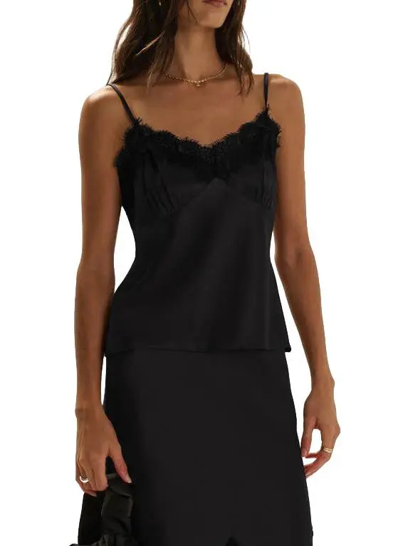 FAVORITE DAUGHTER The Sweet Nothings Lace Trim Cami - Black