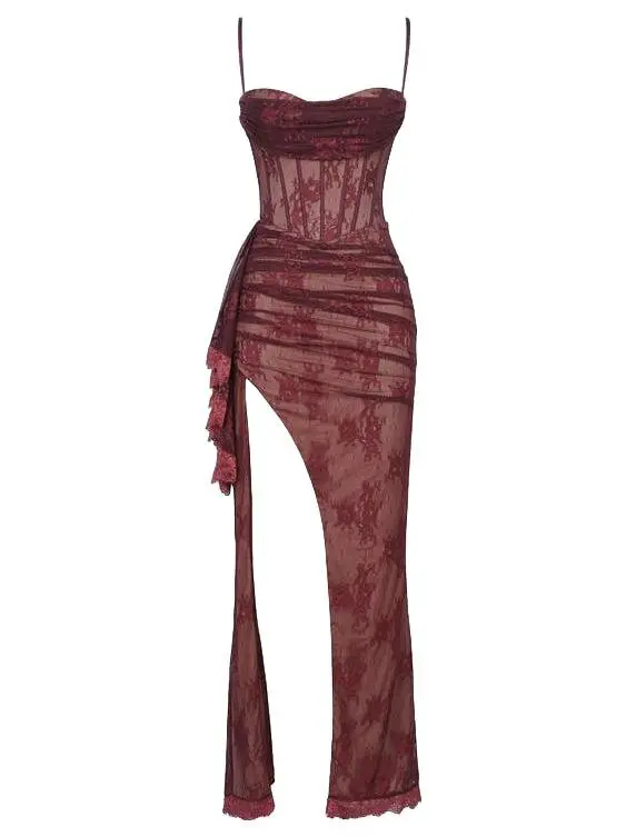 House Of Cb Austelle Lace Corset Maxi Dress - Cabernet