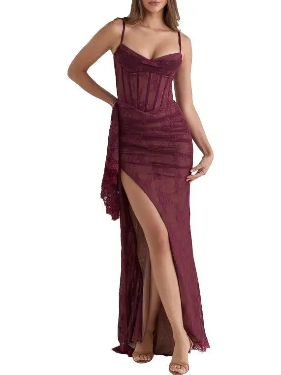 House Of Cb Austelle Lace Corset Maxi Dress - Cabernet