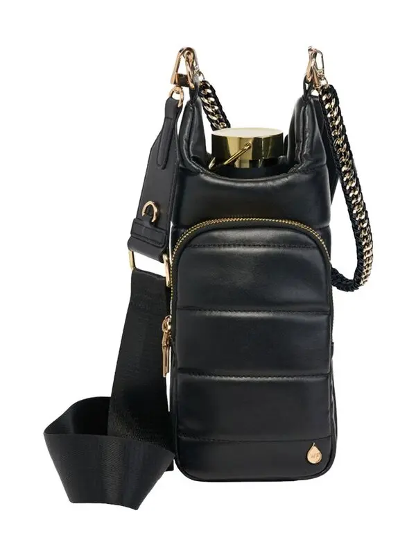 WANDERFULL Vegan Leather Hydrobag Crossbody Water Bottle Bag With Strap Bundle - Black