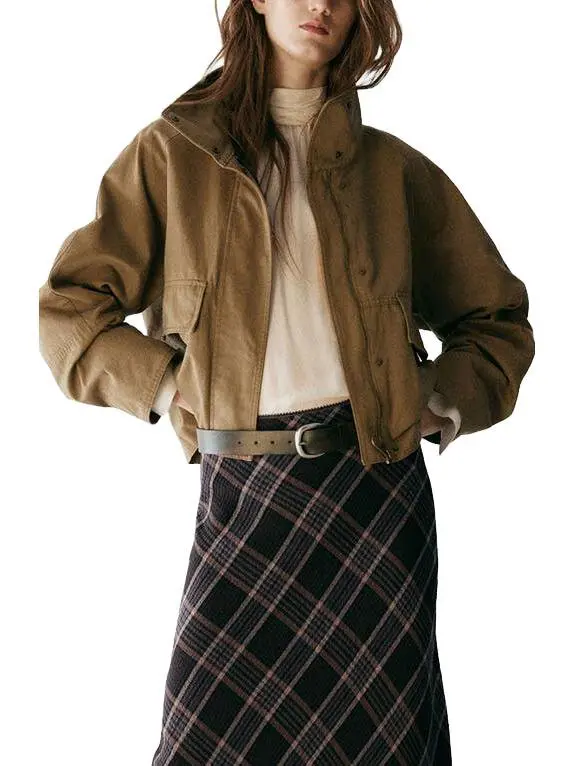Mango Funnel Neck Jacket - Beige