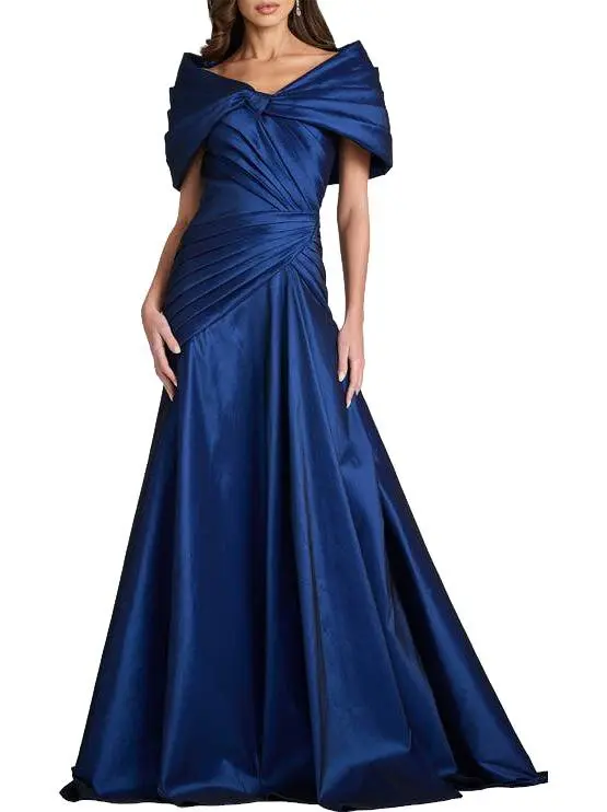 Tadashi Shoji Romina Draped Taffeta Gown - Navy