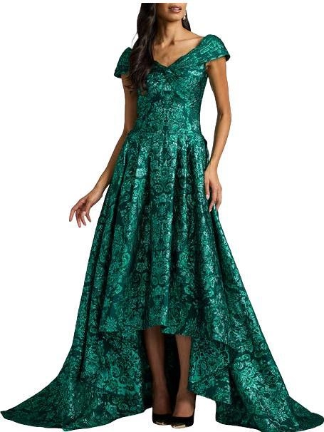 Tadashi Shoji Leontine Jacquard High-low Gown - Emerald Green/multi