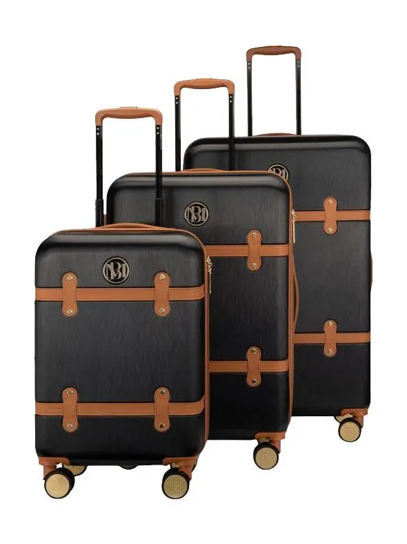 Badgley Mischka Grace 3 Piece Expandable Retro Luggage Set - Black
