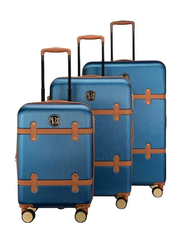 Badgley Mischka Grace 3 Piece Expandable Retro Luggage Set - Navy