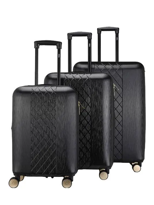 Badgley Mischka Diamond 3 Piece Expandable Chic Luggage Set - Black