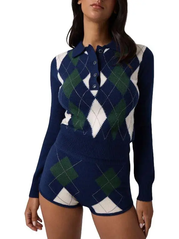 Guess Gracie Argyle Polo Sweater - Navy