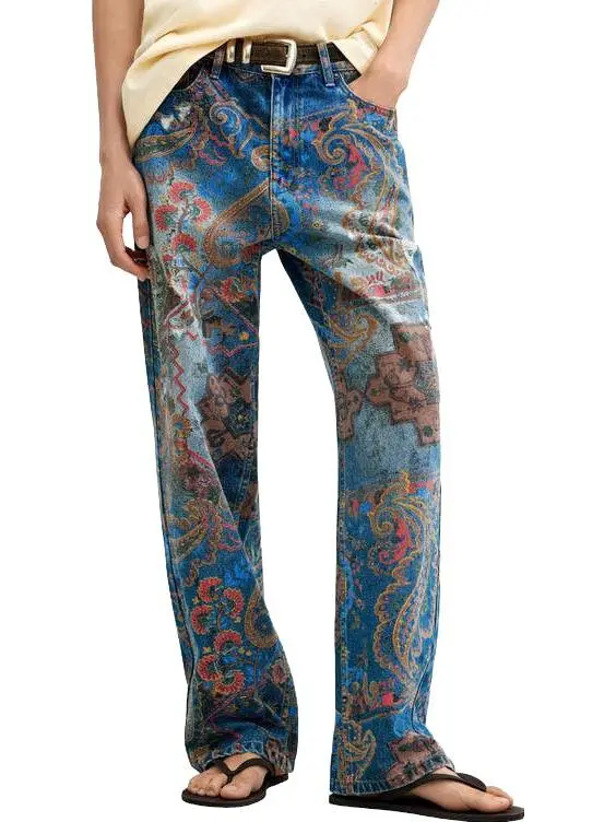 Desigual Paisley Straight Leg Jeans - Medium Blue