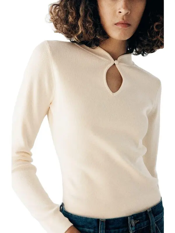 Mango Cutout Mock Neck Sweater - Ecru