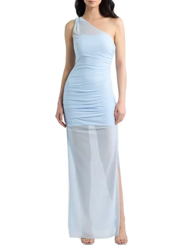 HELLO MOLLY Beachfront Soire One-shoulder Ruched Gown - Blue