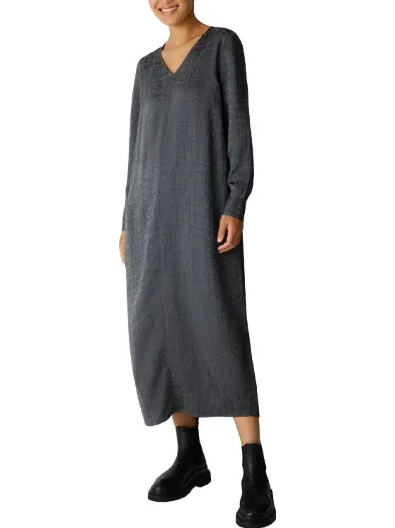 Eileen Fisher Silk Long Sleeve Maxi Dress - Graphite