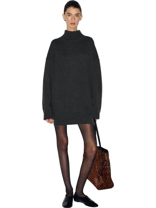 REFORMATION Mars Cashmere Turtleneck Dress - Grey