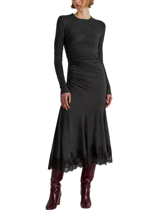 Alberta Ferretti Lace-trim Ruched Midi Dress - Grey