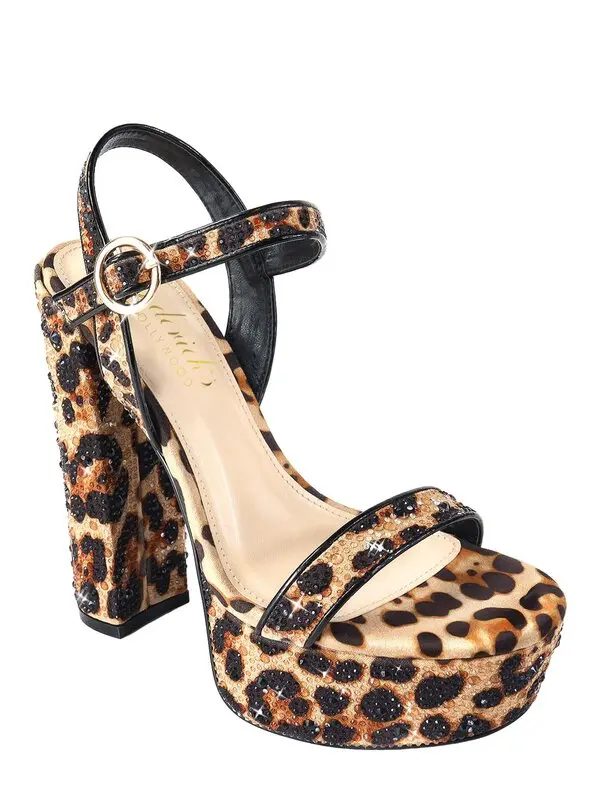 Frederick's Of Hollywood Fabiosa Rhinestone Open Toe Platform Heel - Leopard