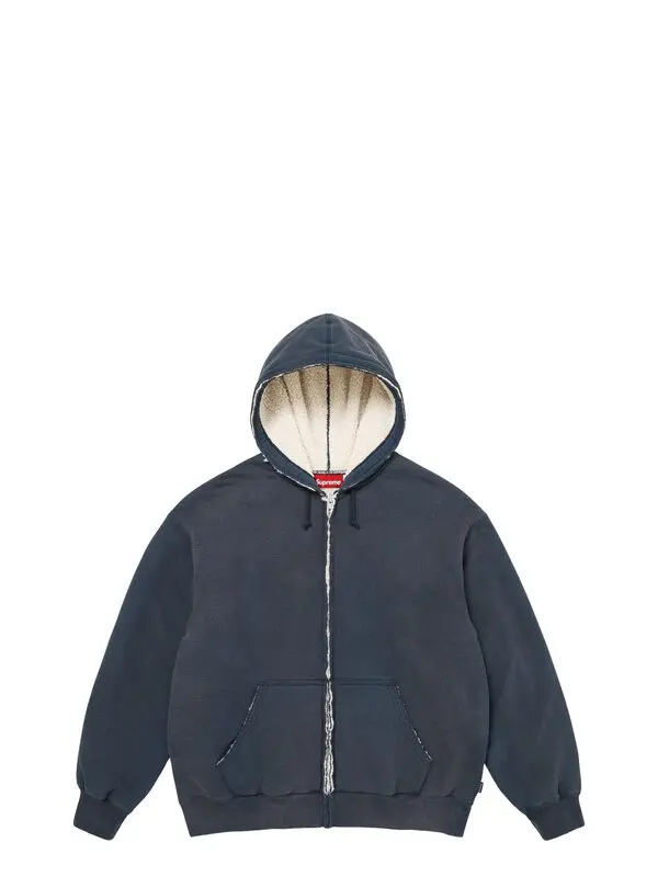 Supreme Shearling Lined Zip Up Hooded Sweatshirt 'navy - Blue