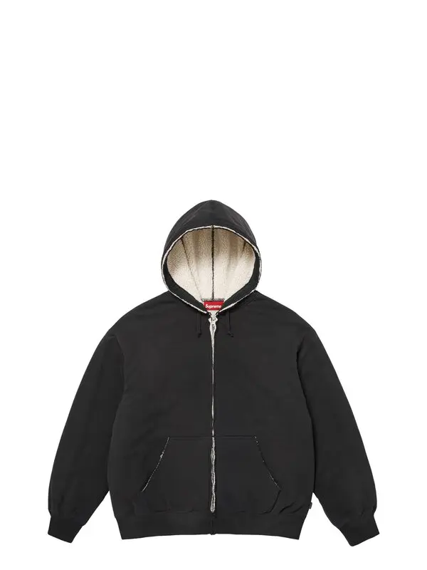 Supreme Shearling Lined Zip Up Hooded Sweatshirt - Black