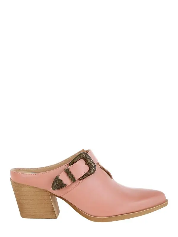 RAG & CO Holler Carved Buckle Statement Mules In By - Pink