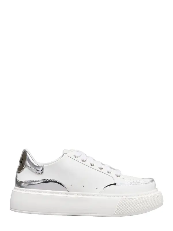 IL FRATELLINO Off Duty White Italian Leather Sneaker With Metallic Leather Finishing - Silver