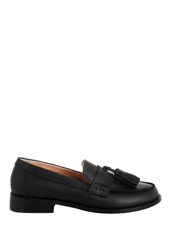 RAG & CO Yelena Real Leather Tassel Loafers In By - Black