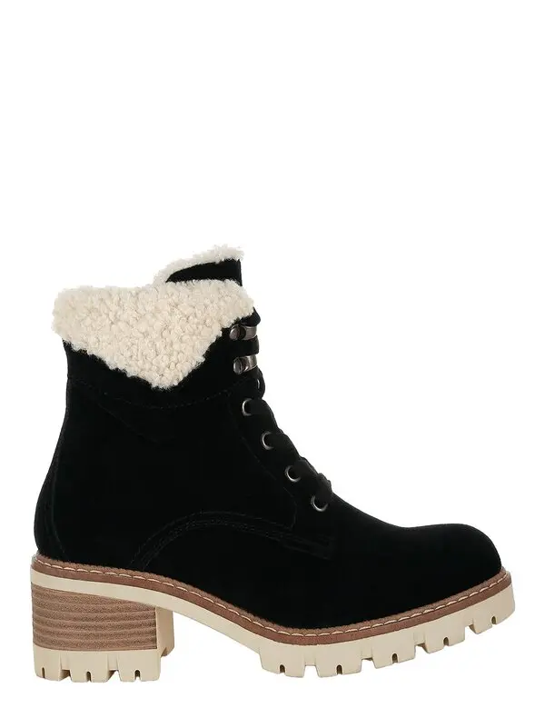 RAG & CO Madoka Fur Collar Chunky Ankle Boots In By - Black