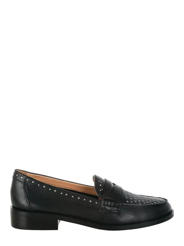 RAG & CO Raisa Stud Embellished Penny Loafers In By - Black