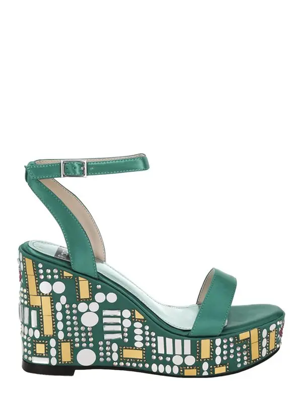 RAG & CO Metropolis Mosaic Embellished Wedge Party Sandals In By - Green