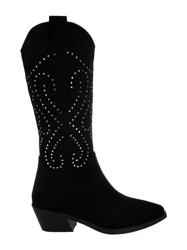 RAG & CO Lariat Studs Embellished Cowboy Boots In By - Black