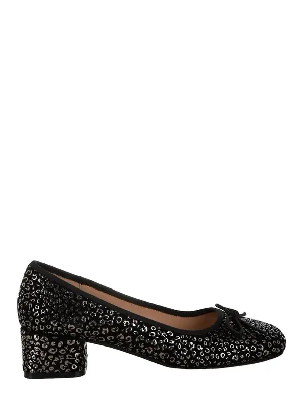 RAG & CO Ningen Leopard Print Block Heel Ballerinas In By - Black