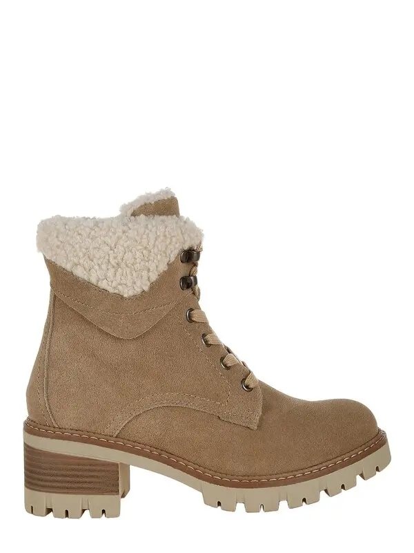 RAG & CO Neutrals Madoka Fur Collar Chunky Ankle Boots In By - Beige