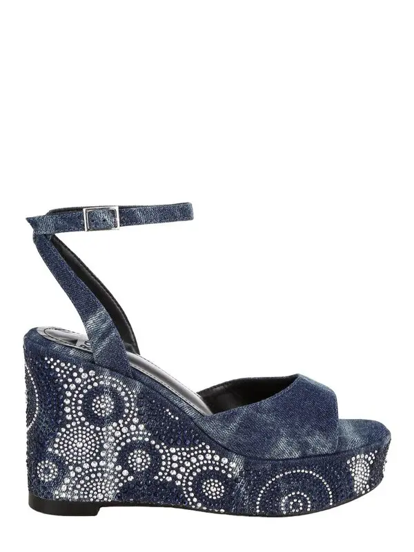 RAG & CO Mandala Geometric Motifs Rhinestone Embellished Wedges In Denim By - Blue