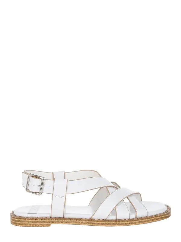 RAG & CO Kapaka Real Leather Flat Gladiator Sandals In By - White