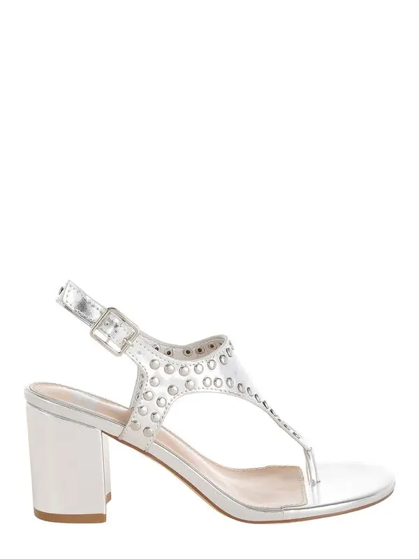 RAG & CO Chan Metallic Studded Statement Heels In By - Silver