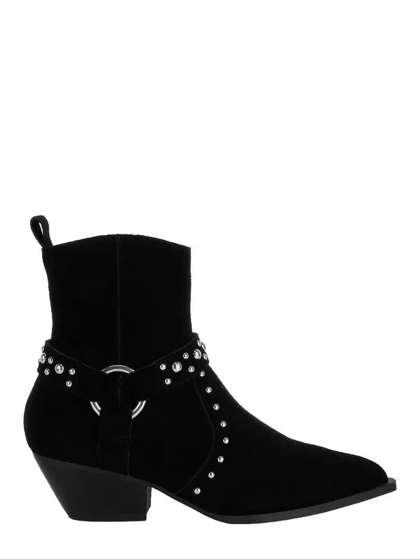 RAG & CO Rodeo Studded Real Suede Leather Ankle Boots In By - Black