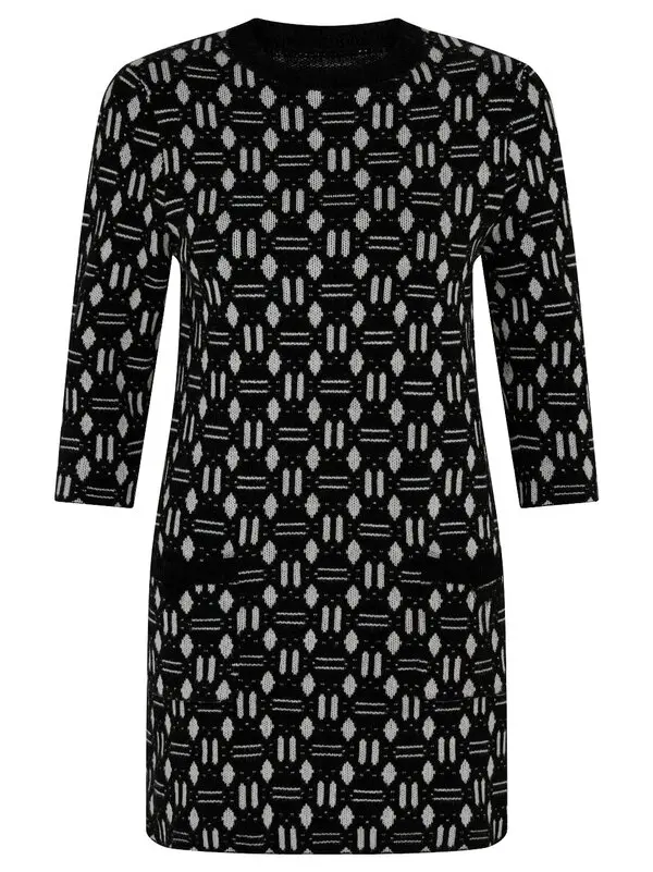 SOUR FIGS Geometric Jacquard Knit Dress In Black & White - Black/white