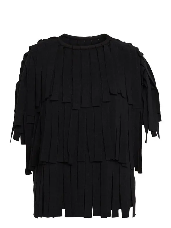 HAIKURE Natalia Tiered Fringe Wool Top - Black