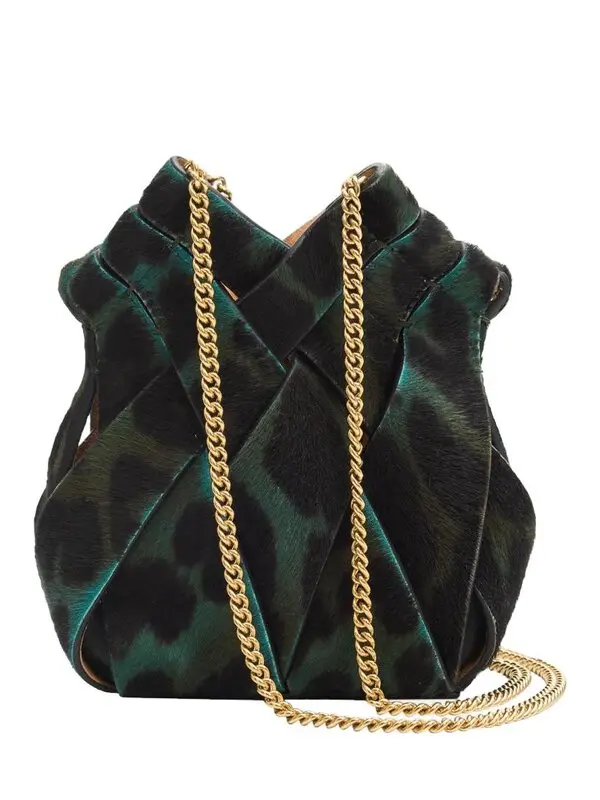 Ulla Johnson Charlotte Mini Dyed Hair & Leather Shoulder Bag - Emerald Leopard