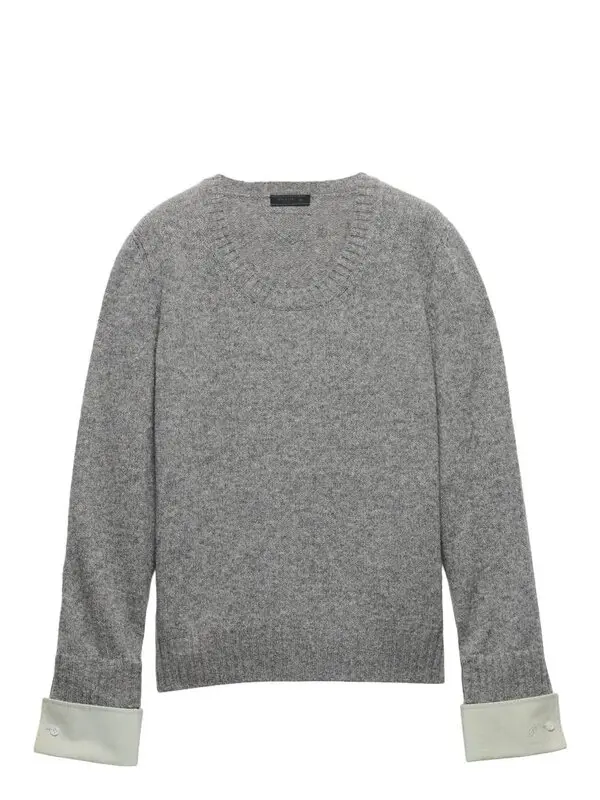 Prada Layered-cuff Wool Scoop-neck Sweater - Grey
