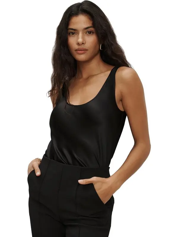Veronica Beard William Satin Tank Top - Black