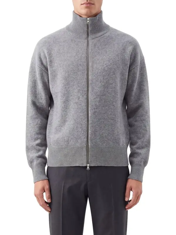 Extreme Cashmere Zipped Turtleneck Cardigan In Cashmere - Grey