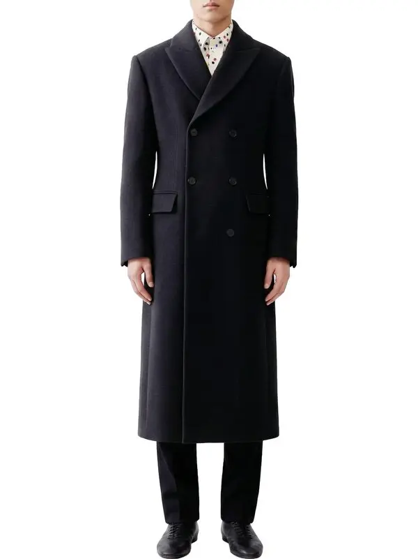 Jacquemus Long Double-breasted Virgin Wool Coat With Lapels - Grey