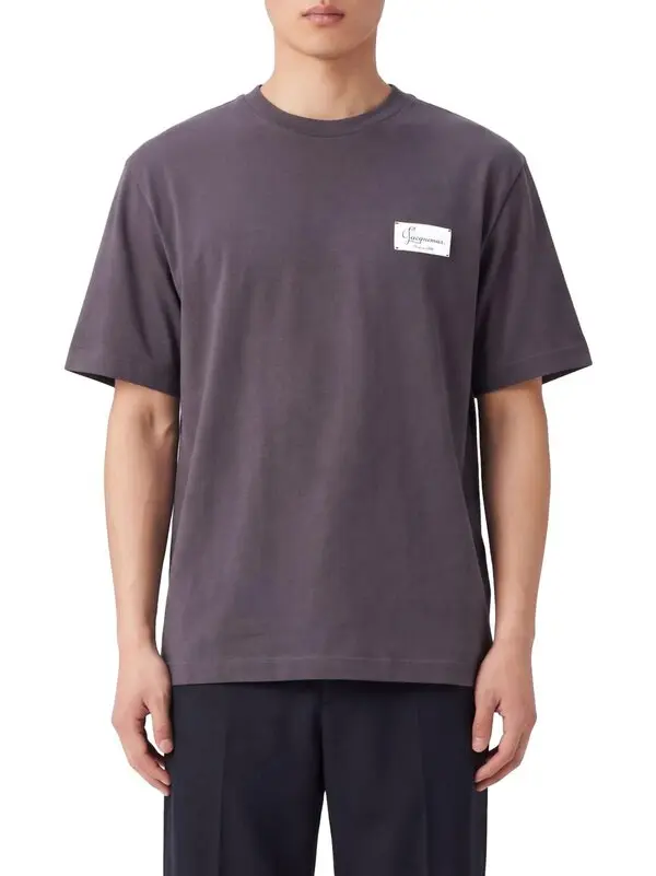Jacquemus Contrast Logo Cotton T-shirt With Dropped Shoulders - Brown